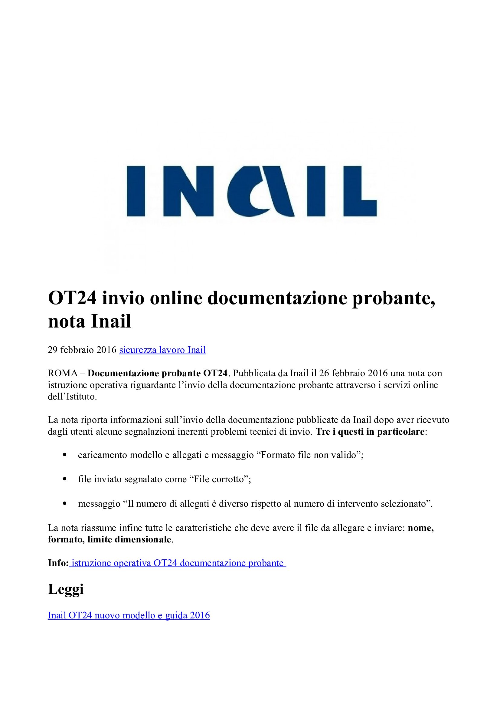 INAIL - Mod. 0T24 per il 2016 - Masino Defibrillatori